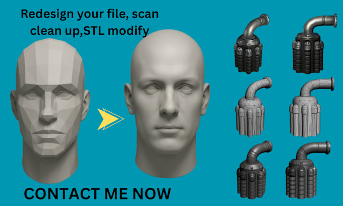 Redesign 3d file, stl scan, 3mf, 3d head, clean stl, 3d modify for 3d ...