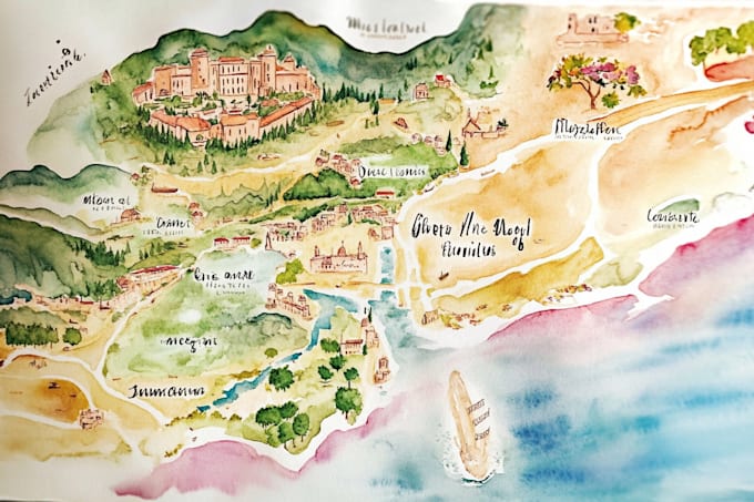 Design elegant hand painted watercolor maps for events by Adelheimuts ...