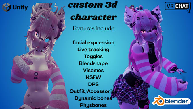 Do interactive vrchat avatar, vrc avatar, furry avatar, femboy avatar, 3d model by Haydlin | Fiverr