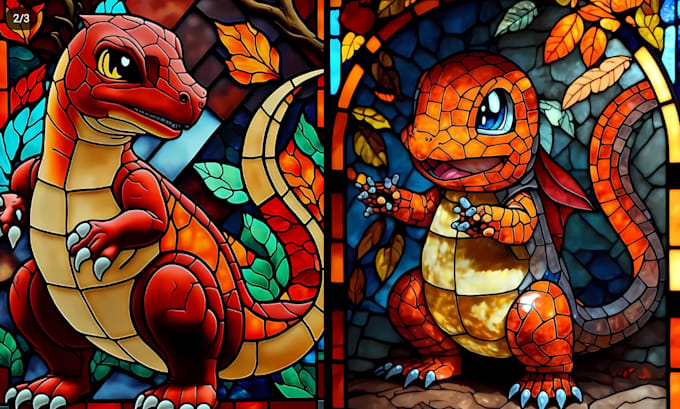 Draw amazing pokemon fakemon digimon in stained glass art style by ...