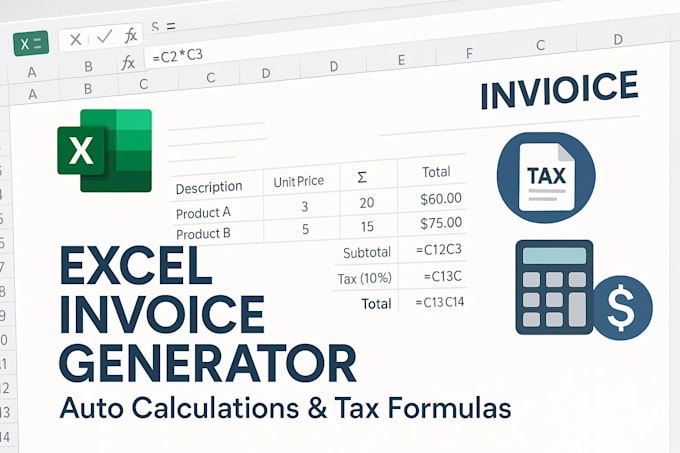 Create an excel invoice generator with auto calculations and tax formulas by Madison_214 | Fiverr