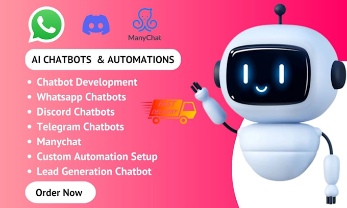 Develop whatsapp chatbot, discord chatbot, manychat, open ai, chatgpt ...