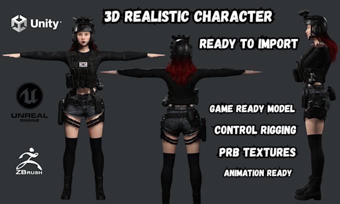 3d realistic game character, sculpt 3d head model 3d rigged character zbrush ue5 by Dianethim ...