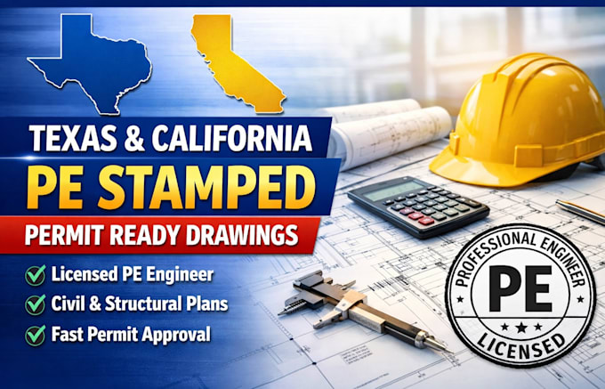 Provide texas and california pe stamped permit ready engineering ...