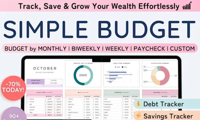 Custom income expense monthly budget excel or google spreadsheet by ...