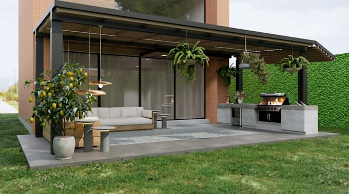 Redesign3d outdoor patio,home yard garden,pergola render,outdoor ...