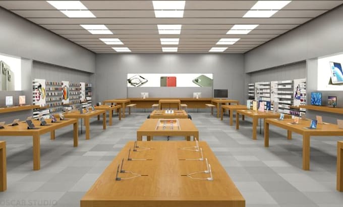 Render 3d retail store, shops, interior design and commercial space ...