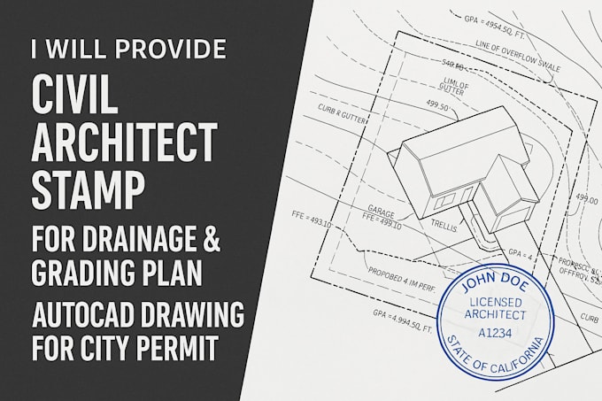 Civil architect stamp for drainage grading plan, autocad drawing for ...