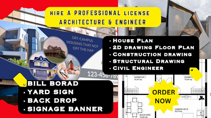 Design billboard banner yard sign architect floor plan house plan city ...