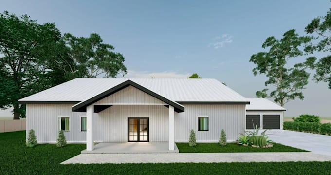 Redesign 3d modern farm house,front porch,garden landscape,exterior ...