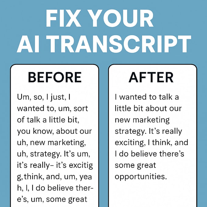 Fix and proofread your ai generated transcripts fast by Cok3y5murf | Fiverr