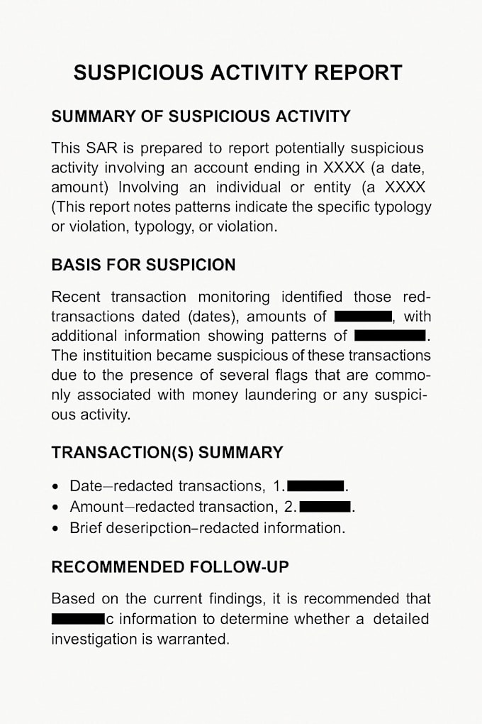 Write suspicious activity reports for aml compliance by Mbirdisli | Fiverr