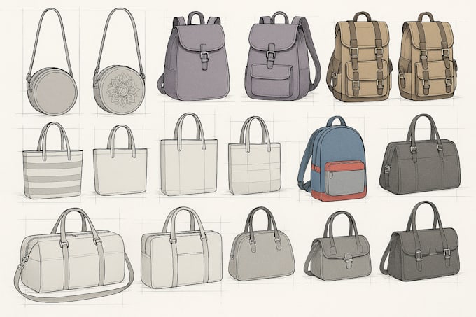 Design handbags, backpacks accessories with professional tech pack for ...