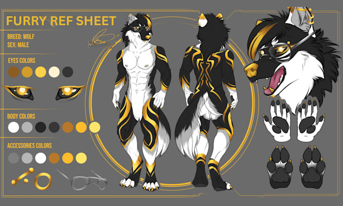 Draw furry reference sheet fursona character design furry art oc by Ola_fur | Fiverr