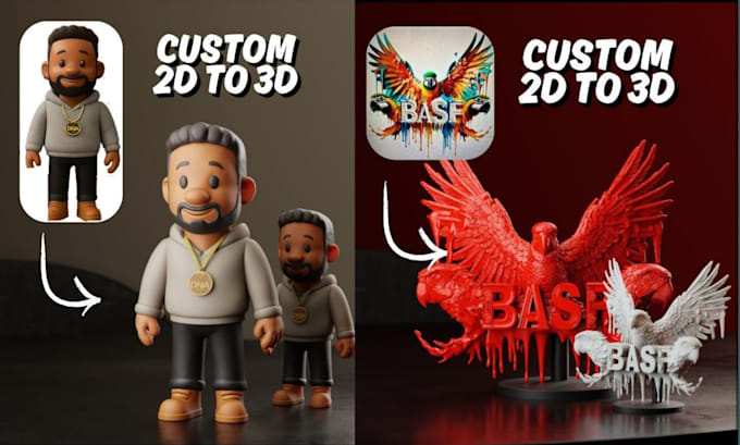 Convert 2d art into 3d model character miniature toy animal for 3d ...