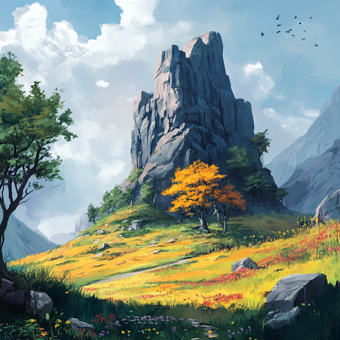 Create stunning fantasy landscape, background illustration by Sandemp ...