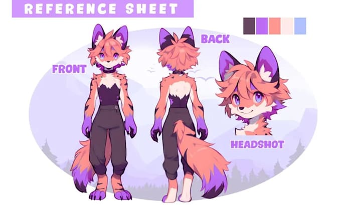 Draw custom furry, fursona, anime vtuber, reference sheet, character ...
