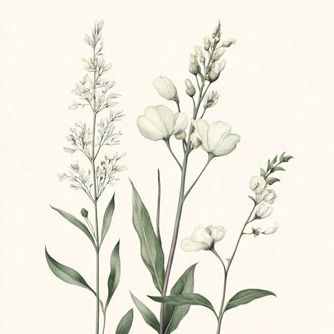 Hand drawn botanical flower plants scientific illustration by ...