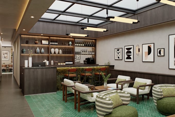 Remodel modern restaurant interior design,night render,bar design,3d ...