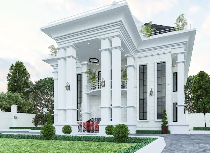 Build up 3d mansion house,duplex home,exterior design,enscape render ...