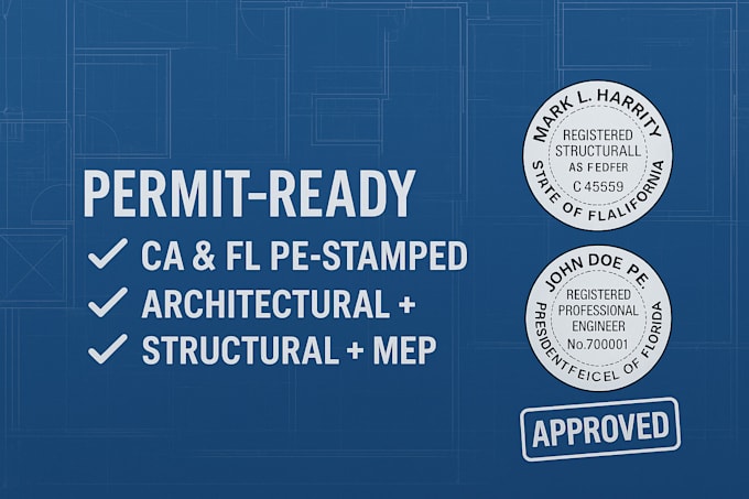 Architectural structural drawing, ca stamp,city permit, pe stamp mep ...