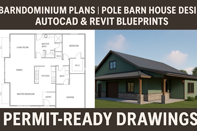 Craft permit ready barndominium and pole barn house plans in autocad ...