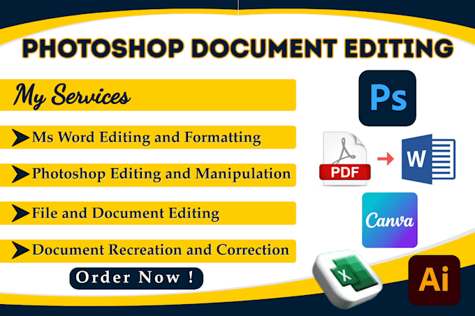 Create, edit and format photoshop document, ms word, canva and adobe ...