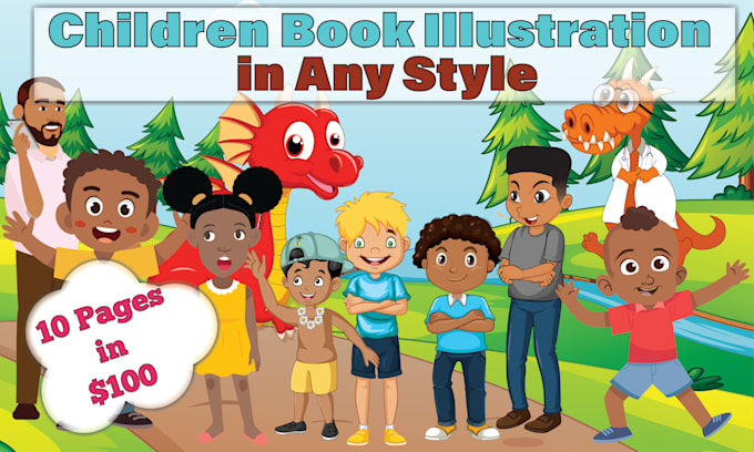 Create cute colorful children book illustration in any style by ...