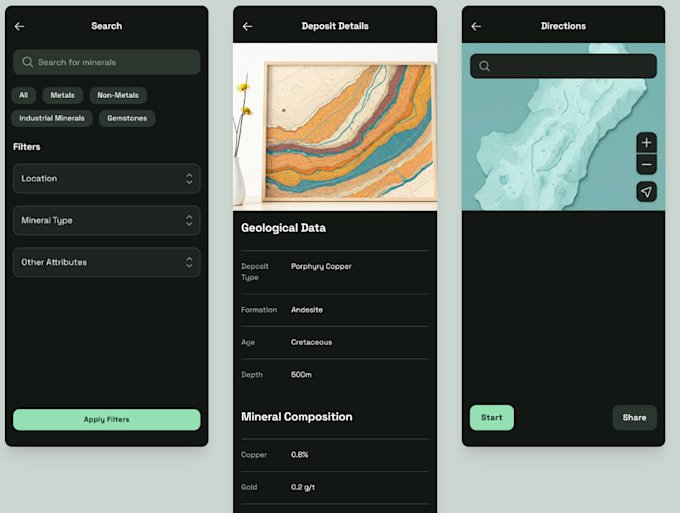 Mineral resources locator app, mineral resource discovery with ...