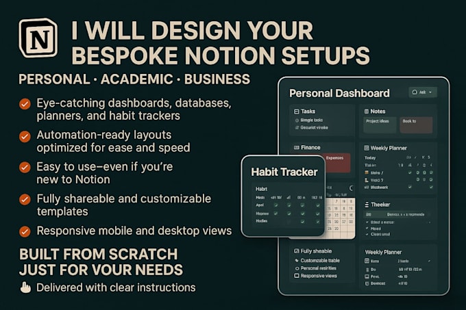 Build custom notion template workspace, notion dashboard set up ...