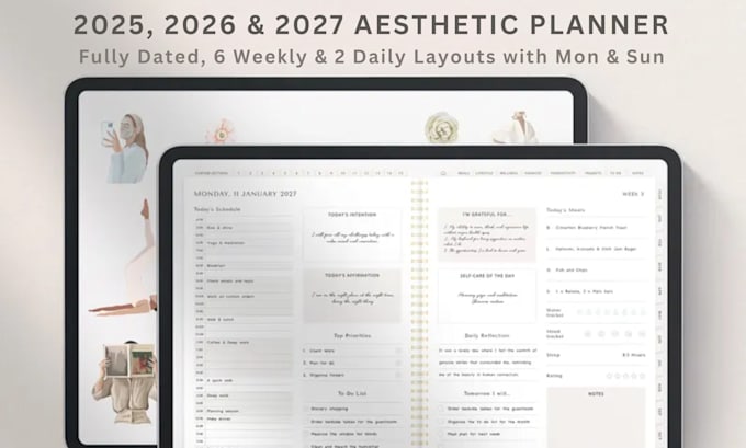 Create minimalist aesthetic planner, monthly reflection, yearly vision ...