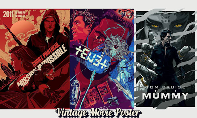 Design vintage retro movie poster, film flyers poster design vintage ...