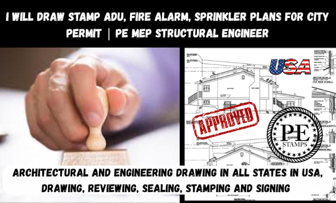 Draw stamp adu fire alarm sprinkler plans city permit pe mep structural ...