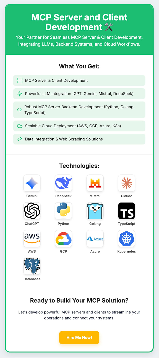 Create mcp server and mcp client for you by Froyo786 | Fiverr