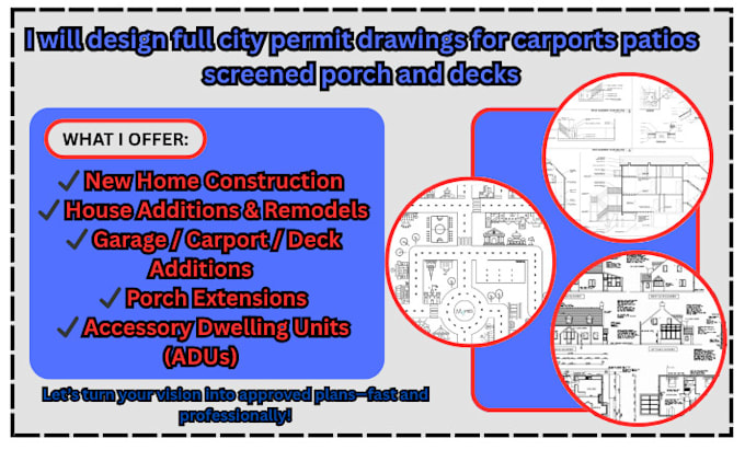 Design full city permit drawings for carports patios screened porch and ...