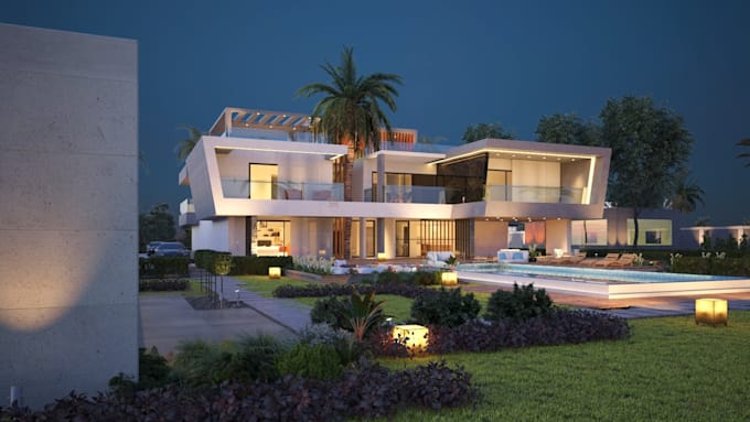 Visualize 3d architecture exterior render front elevation facade design of house by Floridaad ...