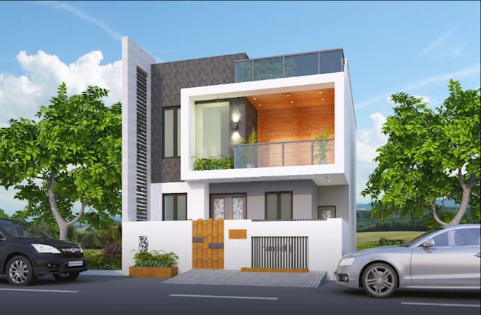 Model 3d exterior architecture external building,facade house design ...