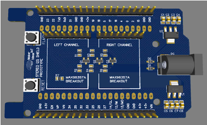 Réaliser la conception de pcb pour robot, modbus, capteur, esp32 atmega328p dans altium, kicad