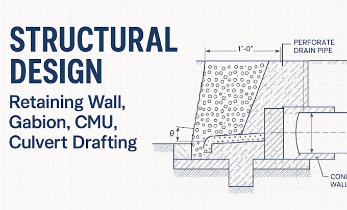 Design structural retaining wall, keystone cmu, gabion and pipe culvert ...