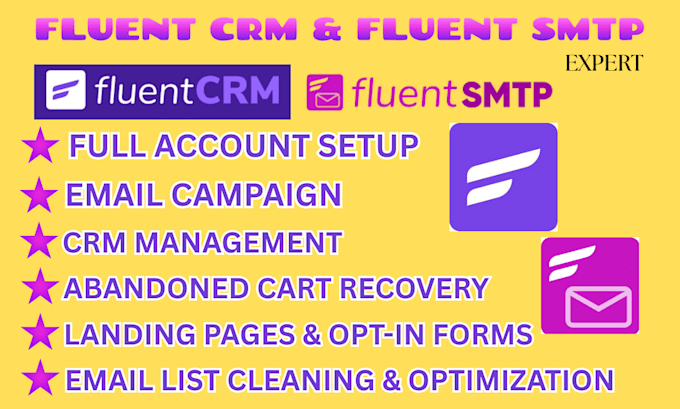 Setup fluent crm fluent smtp fluent form fluent community fluent board by Christabel_an | Fiverr
