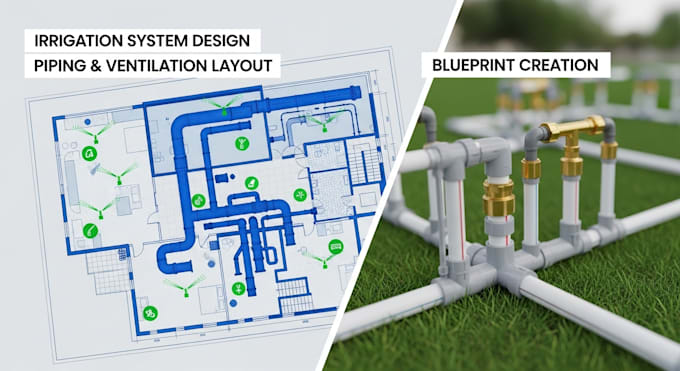 Design irrigation system, piping layout, ventilation system, blueprint ...