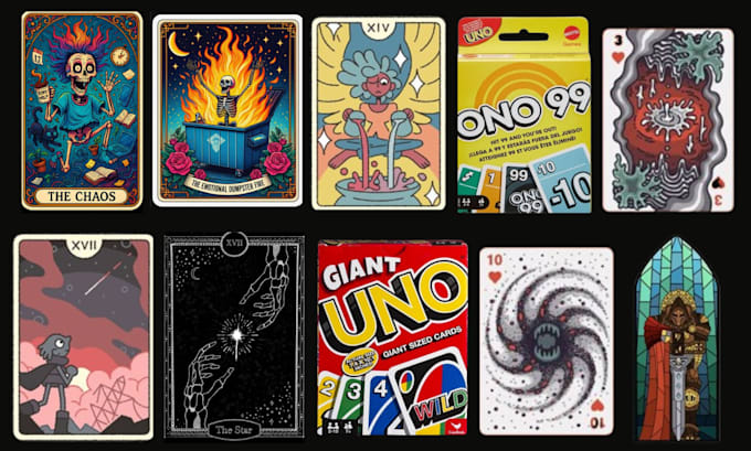 Custom card game design uno tarot playing card illustration game ...