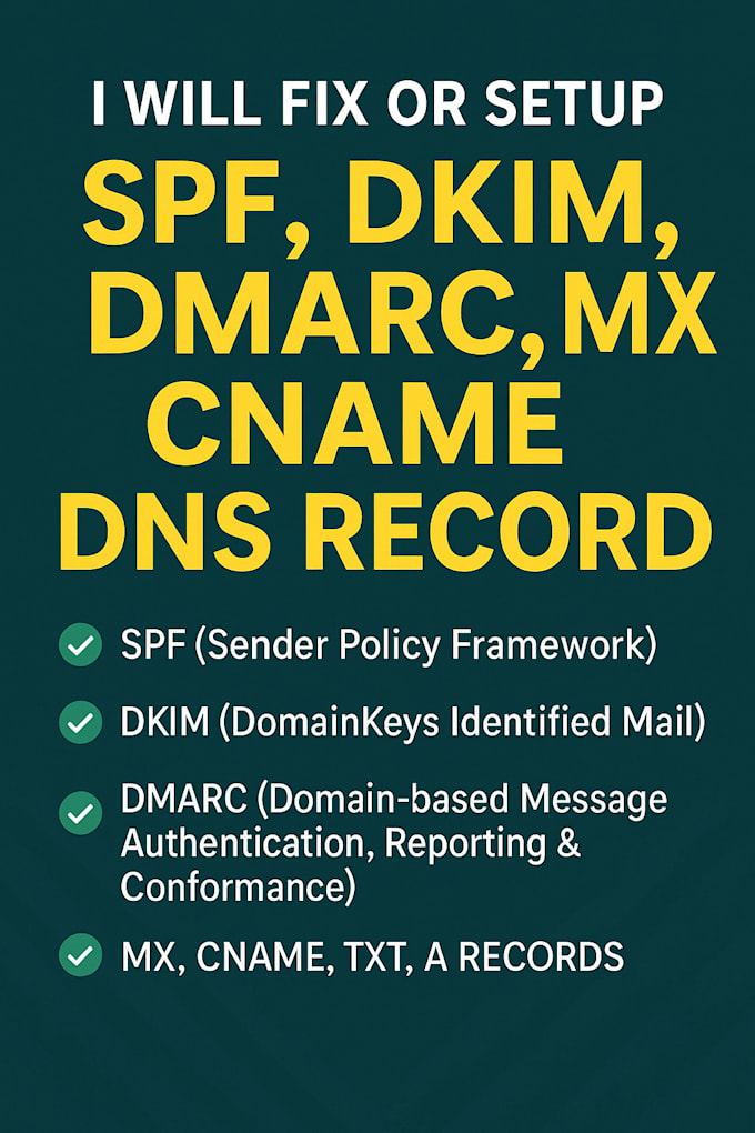 Fix or setup spf, dkim, dmarc, mx, cname and dns records by Dasocialmedia | Fiverr