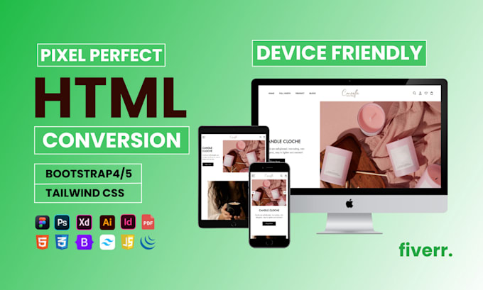 Convert figma, psd, xd designs to html using bootstrap or tailwind css by Codecaptain09 | Fiverr