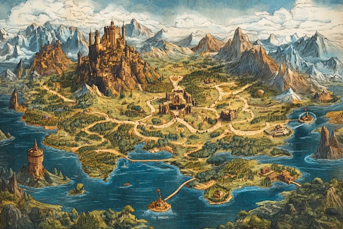 Draw vector map fantasy map 2d isometric map illustration by ...