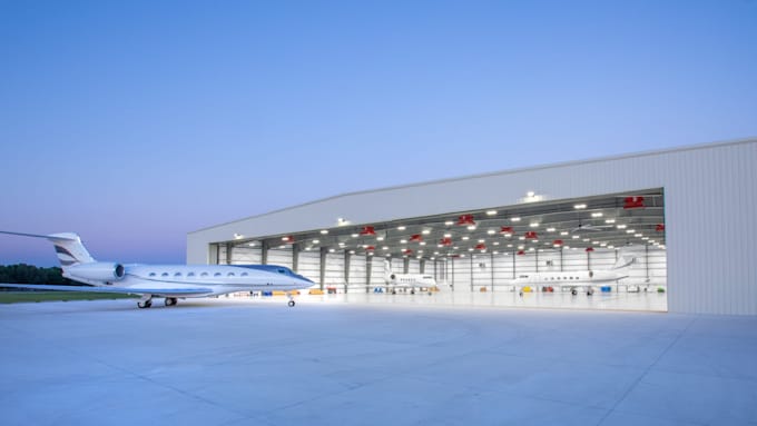 Create 3d aircraft hangar warehouse, airplane garage, airport facility ...