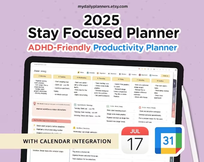 Design adhd friendly digital planners for focus and routine by Calliope ...