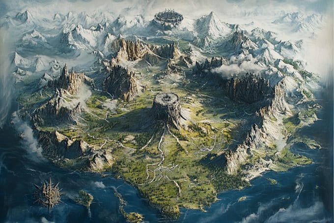 Illustrate a mesmerizing fantasy map illustration by Eliananderson4 ...