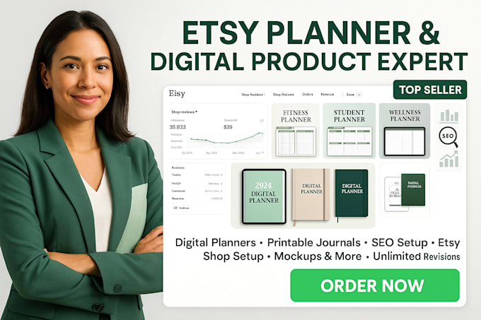 Do etsy digital planner, set up etsy shop, printable planners, etsy planner, seo by Seyifunmi_ol ...
