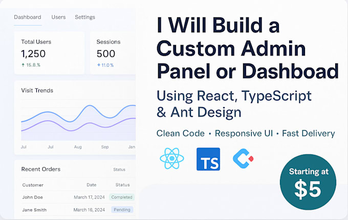 Build a admin panel or dashboard in react and ant design by Asadd2723 | Fiverr